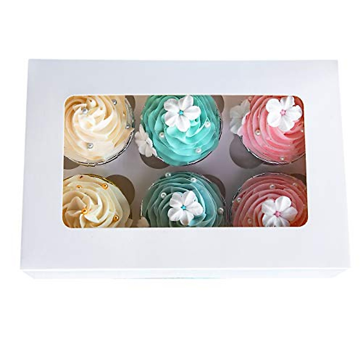 Cupcake Boxes with Inserts 6 Holders,9x6x3inch Large White Standard Bakery Boxes with Window Food Grade Cake Carrier Container for Muffins,Gift Treat Box Bulk,Pack of 15