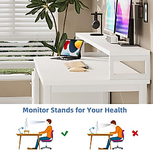 White Desk with 3 Drawers, 67 Inch White Computer Desk with Long Hutch, Home Office Desk with Storage, Home Office Desk with LED Light and Printer Stand, Heavy Duty Leg, Monitor Shelf for Bedroom