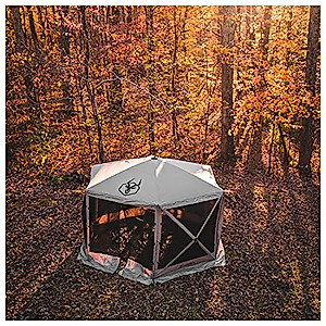 Gazelle Tents™, G6 6-Sided Portable Gazebo, Easy Pop-Up Hub Screen Tent, Waterproof, UV Resistant, 8-Person & Table, Desert Sand, 86" x 124" x 124", GK908, Incudes 3 free wind panels