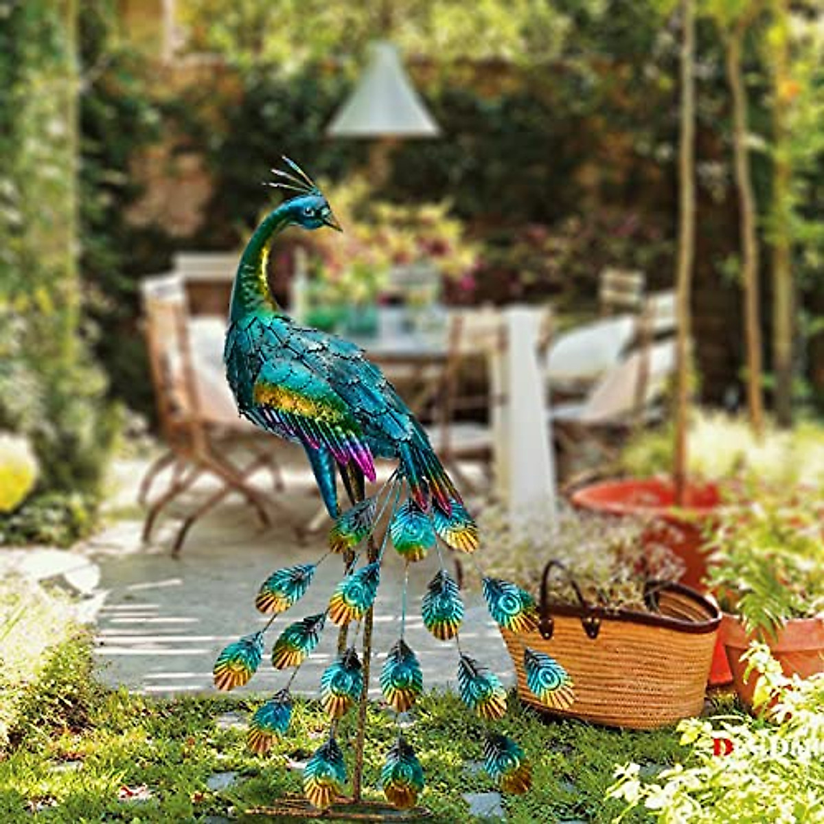 Kircust Metal Peacock Garden Statue and Sculpture, Peacocks Yard Art Lawn Ornament for Outdoor Backyard Porch Patio Decor(1-Piece)