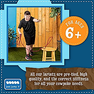 Just Jump It Lil Lariat Junior Lasso Rope - Pre-Tied 20' Kids Cowboy Rope - Black and Tan