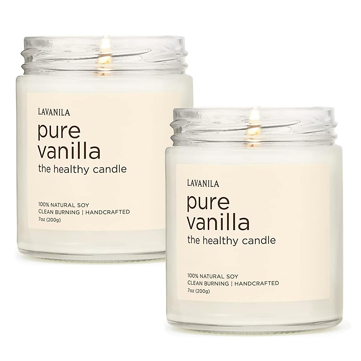 Lavanila Pure Vanilla Scented Natural Soy Candle (2-Pack) - Handcrafted, Clean Burning 50 Hour Burn Time, 7 oz Each