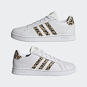 adidas Grand Court Sneaker, White/White/White/Champagne Metallic, 2 US Unisex Little Kid