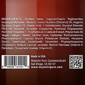 MAJESTIC PURE Whipped Argan Oil Body Butter for Women & Men - With Ceramides, Vitamin E & A & Vegan Collagen - For Skin, Face, & Appearance of Wrinkles & Fine Lines - 8oz