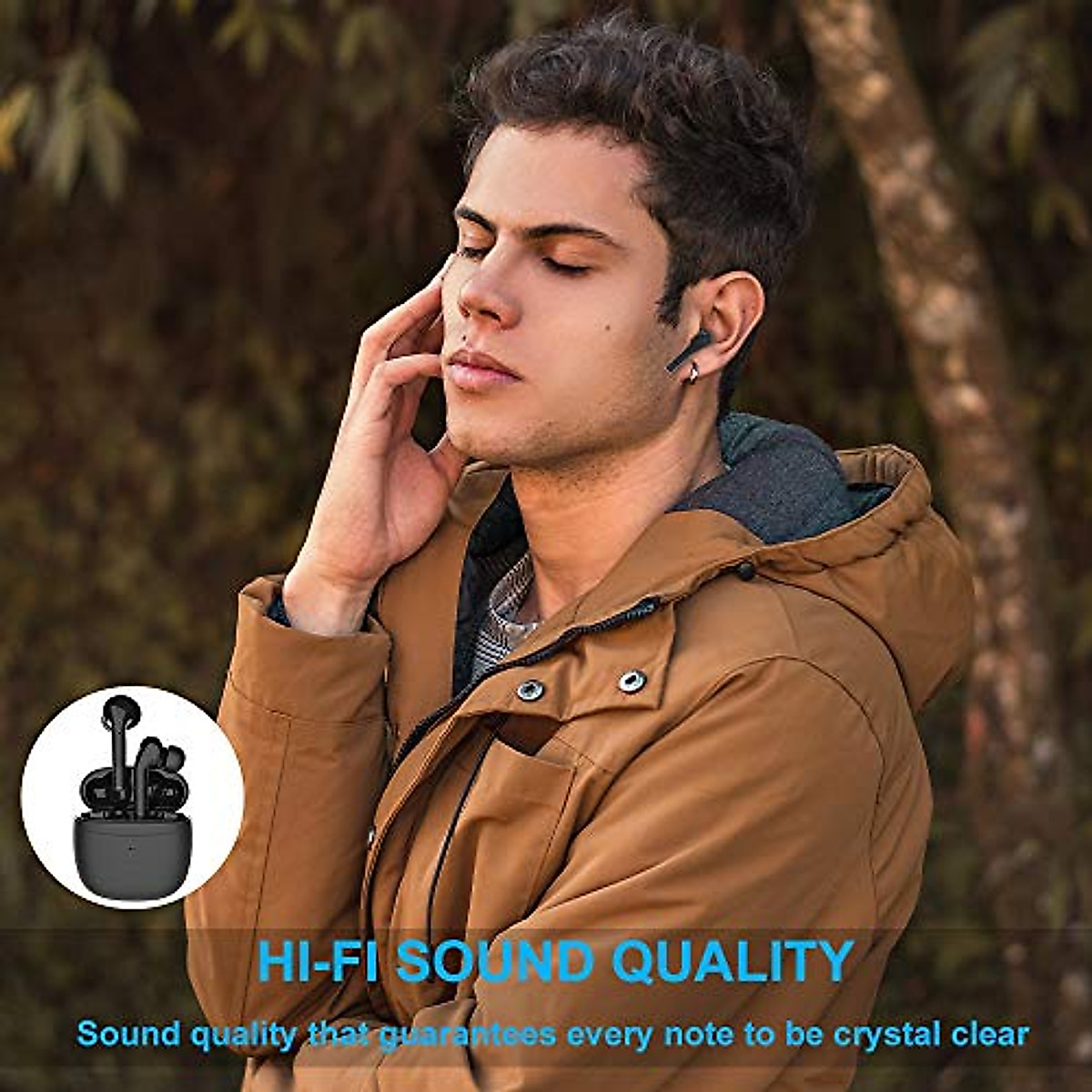 Wireless Earbuds Bluetooth 5.0 Headphones Touch Control in-Ear Wireless Earphones with Charging Case Microphone Noise Cancelling Deep Bass Waterproof Headset for Android iOS iPhone Samsung Black