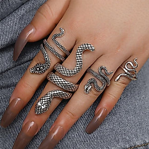 Harry and Henry Snake Ring Set Adjustable Vintage Reptile Serpent Snake Stackable Rings for Women Punk Knuckle Rings Snake Jewelry Halloween Medusa Costume Cosplay Accessories