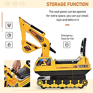 HOMCOM NO Power Ride On Excavator Toy Tractors Digger Movable Scooter Walker Pretend Play Toddler Construction Truck Basket Storage for Boys Girls 3 Years Old Yellow Black