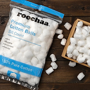 Premium Cotton Balls (200 Count) Absorbent Natural Cotton Balls for Skincare and Makeup Removal, Hypoallergenic Soft and Multi-Purpose for Applying Oil, Lotion, Powder, and for Baby Care