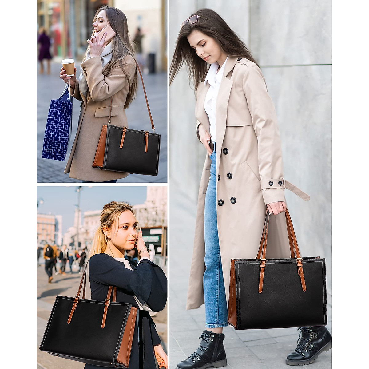 LOVEVOOK Laptop Tote Bag for Women, 15.6 inch Computer Tote Work Bag Purse, Large Waterproof Leather Professional Briefcase for Office, Work Travel