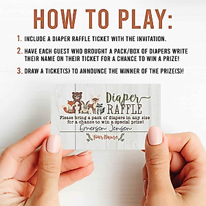 Hadley Designs 25 Baby Shower Diaper Raffle Tickets For Baby Shower Games To Play - Woodland Baby Shower Games Gender Neutral, Diaper Raffle Cards, Baby Raffle Tickets, Baby Shower Invitation Inserts