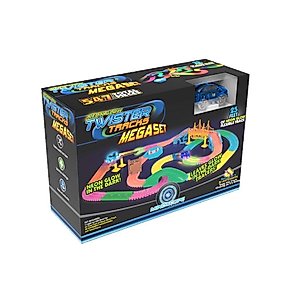 Mindscope Twister Tracks Mega Set Neon Glow in The Dark Flexible Track System with 547 Pieces Over 25 Feet of Track & Accessories