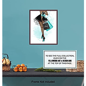 Light Blue Fashion Designer Wall Art - Black Woman, African American Women, Teens, Girls Bedroom - High Fashion Design Wall Decor - Glam Gifts for Latina, African American Woman - Black Culture