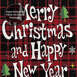 4 Pcs Christmas Red Buffalo Plaid Shower Curtain Set with Rugs, Toilet Lid Cover Bath Mat ,Christmas Shower Curtain with 12 Hooks,65 x 70 Inches Waterproof Christmas Shower Curtain for Bathroom Set