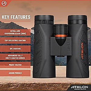 Athlon Optics 8x42 Midas G2 UHD Black Binoculars with Eye Relief for Adults and Kids, High-Powered Binoculars for Hunting, Birdwatching, and More