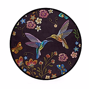 AGONA Area Rug Beautiful Hummingbirds Exotic Flowers Round Rugs Non Slip Soft Circle Floor Mat Carpets for Bedroom Kids Rooms Living Room Playroom 3 Feet