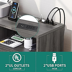 YITAHOME Wood Lateral File Cabinet, 2 Drawer Mobile Storage Cabinet, Fits A4, Letter and Legal, Printer Stand with Open Storage Shelves, Modern Filing Cabinet for Home Office, Grey