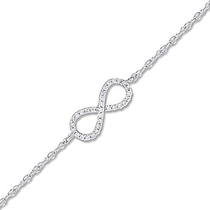 1/10 Carat Diamond Infinity Bracelet for Women in 14k White Gold Adjustable 7 to 8 Inches (H-I, I1-I2, cttw) Spring Ring by Belantina