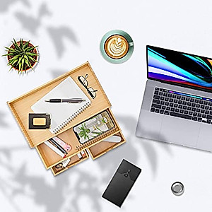 Wisuce 100% Original Bamboo Desk Organizer, Mini Bamboo Desk Drawer Tabletop Storage Organization Box for Office Home Toiletries Supplies Vanity, No Assembly Required (3 Drawer with Shelf)