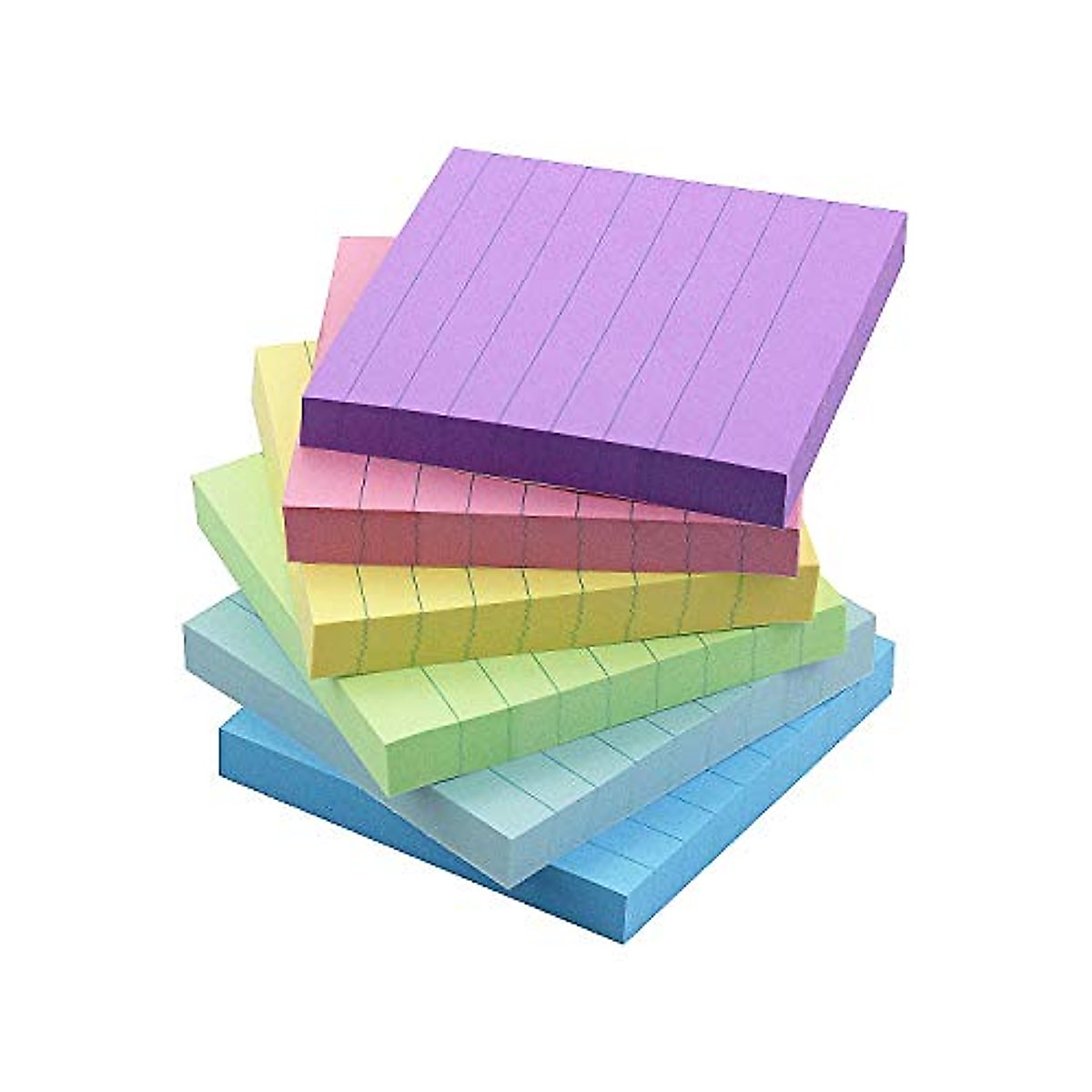 Early Buy 6 Candy Color Lined Sticky Notes Self-Stick Notes 3 in x 3 in, 100 Sheets/Pad, 6 Pads/Pack