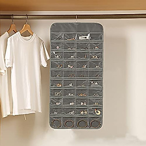 AARAINBOW Hanging Jewelry Organizer Dual-Sided Closet Accesoory Organizer with 80 Pockets Jewelry Hanger for Earrings, Necklaces, Rings on Closet, Wall, Door (Gray)