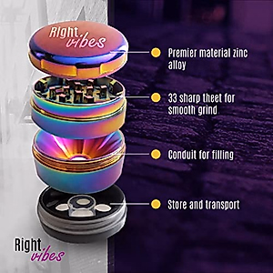 Right vibes 4 pieces grinder 2.2 cone with accessories to adjust it , Zinc alloy 3 in 1 multicolor