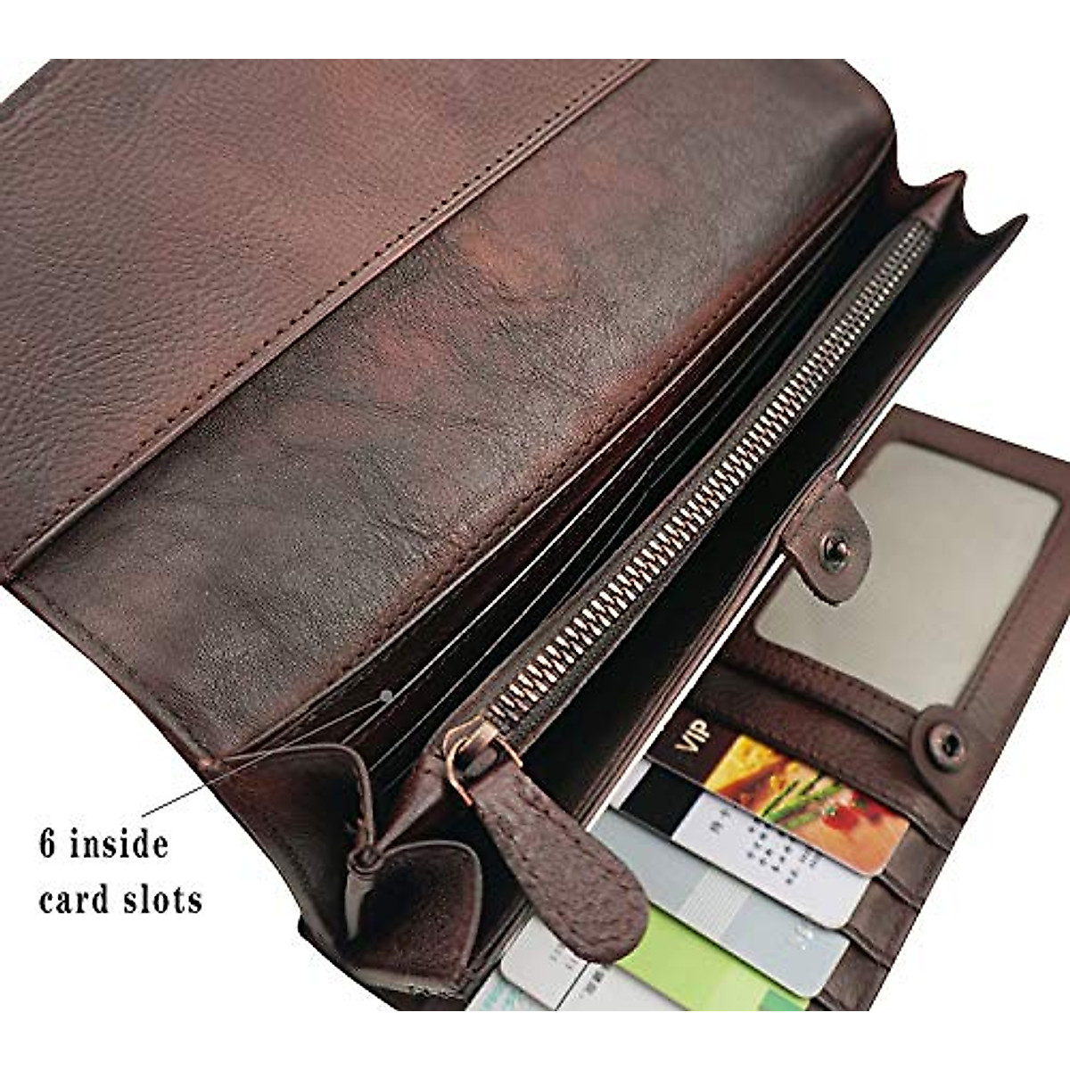 Womens Wallets Genuine Leather Large Capacity Handmade Card Holder Purse,Scratch Resistant (coffee)