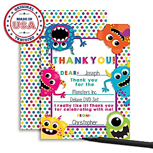 Cute & Colorful Monsters Thank You Notes for Kids, Ten 4" x 5.5" Fill In The Blank Cards with 10 White Envelopes by AmandaCreation
