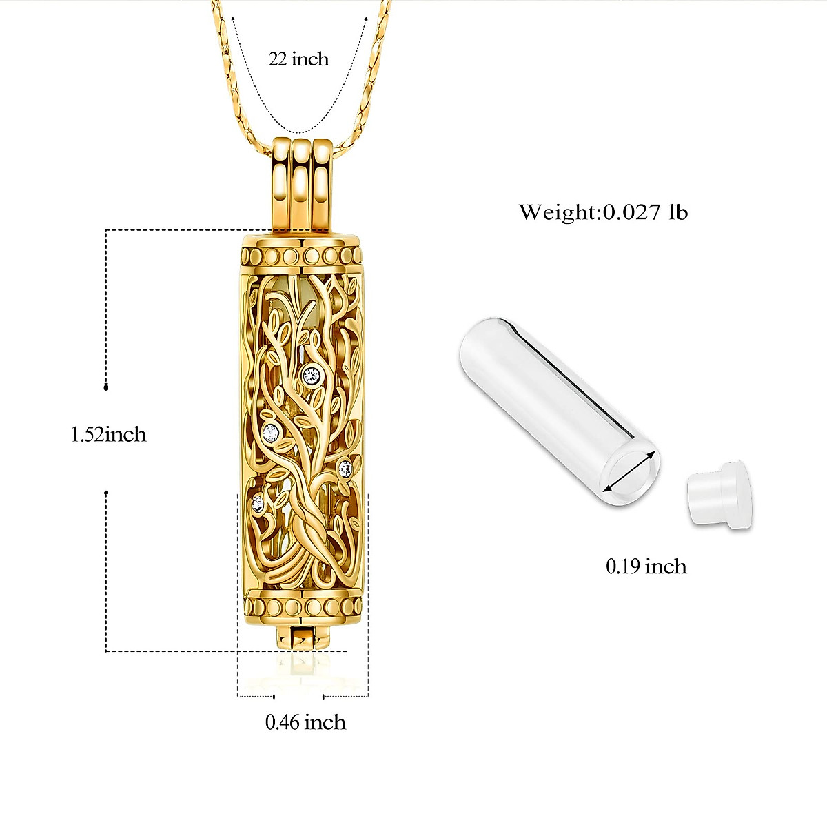 Imrsanl Cremation Jewelry Urn Necklace for Ashes Pendant with Hollow Glass Vial Cylinder Cremation Keepsake Memorial Lockets Ashes Holder for Women Men Pet (Tree of Life-Gold)