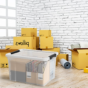 Nihenok Set of 4 50 L Stackable Plastic Storage Container with Latching Lids and Wheels, Clear Home Garage Organization Bins Box, See-Through