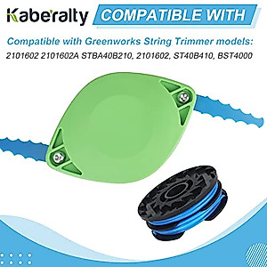 Kaberalty 2900719 Trimmer Head Blade+Spool Line 20ft 0.065" Compatible with Greenworks 2101602 2101602A STBA40B210,ST40B410,BST4000 Dual line String Trimmers (21 Pack)