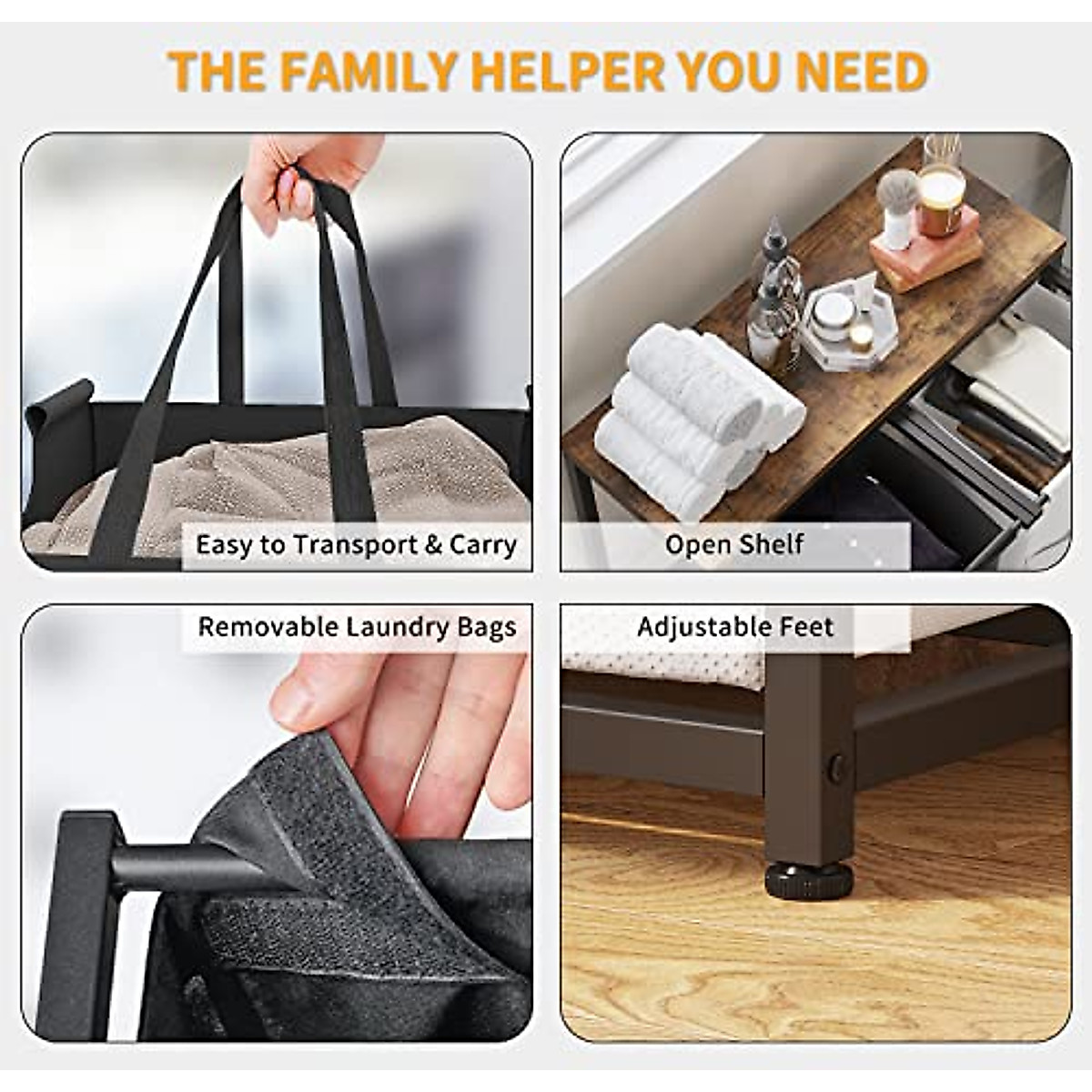 LIVEHOM Laundry Basket Double Laundry Hamper with Removable Bags, Fabric Handles, Large Top Shelf and Laundry Bag for Bathroom, Dorm, Laundry Room