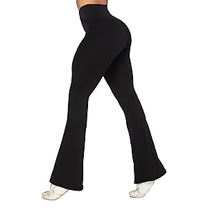 Sunzel Flare Leggings, Crossover Yoga Pants with Tummy Control, High Waisted and Wide Leg, No Front Seam Black Medium 30" Inseam