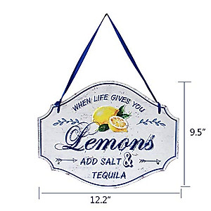 Funly mee Distressed Metal Tin Lemon Sign - When Life Gives You Lemons Add Salt -12.2×9.5(in)