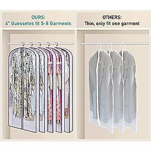 SLEEPING LAMB 60'' Long Hanging Garment Bags for Closet Storage Gusseted Clear Dress Bag for Clothes, Gowns, Coats, Suits, 5 Packs