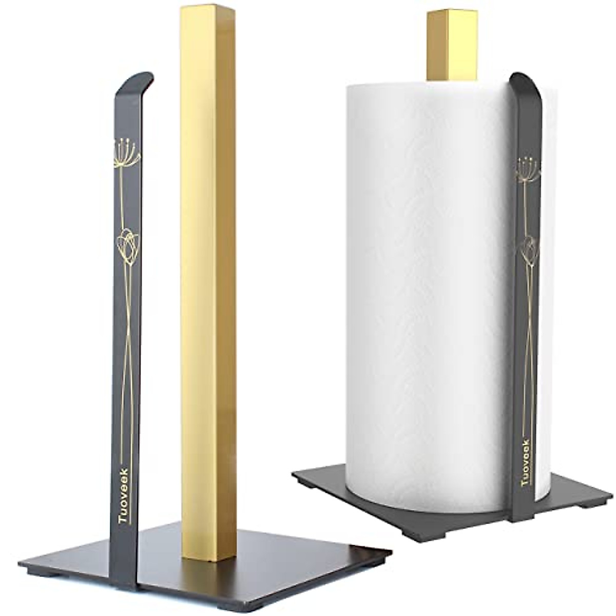 Paper Towel Holder, Kitchen Standing Paper Towel Dispenser for Countertop,Heavy Weighted Sturdy Metal,Black Golden Napkin Roll Holder,Fits Standard and Jumbo Sized Paper Towel