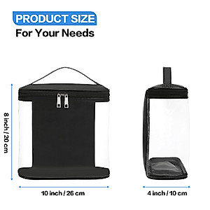 HAOGUAGUA Heavy Duty Leak Proof Clear Travel Bags for Toiletries, Transparent Makeup Cosmetic Bag with Zipper and Handle (Large, Black)