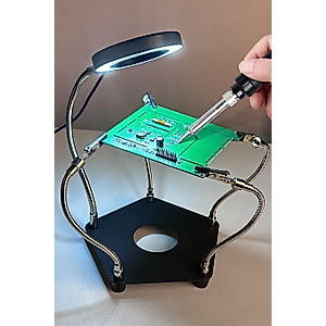 Helping Hands Soldering Station, Third Hand Soldering Tool with 3X Magnifying Glass Dimmable LED, Flexible Helping Hands Soldering with 4 Flexible for Welding Repair Hobby DIY