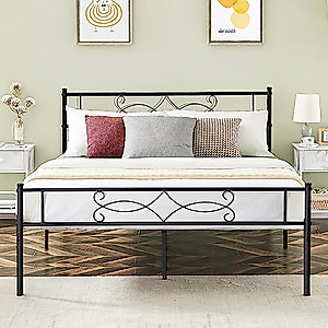 VECELO Full Size Bed Frame Metal Platform/Mattress Foundation with headboard Footboard/Steel Slat Support/No Box Spring Needed/Easy Assembly