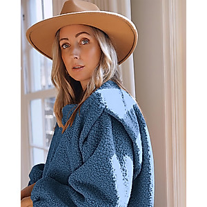 KIRUNDO Women's 2024 Fall Winter Sherpa Fleece Jacket Faux Wool Embedded Lantern Sleeve Casual Loose Outwear With Pockets(Blue, Small)