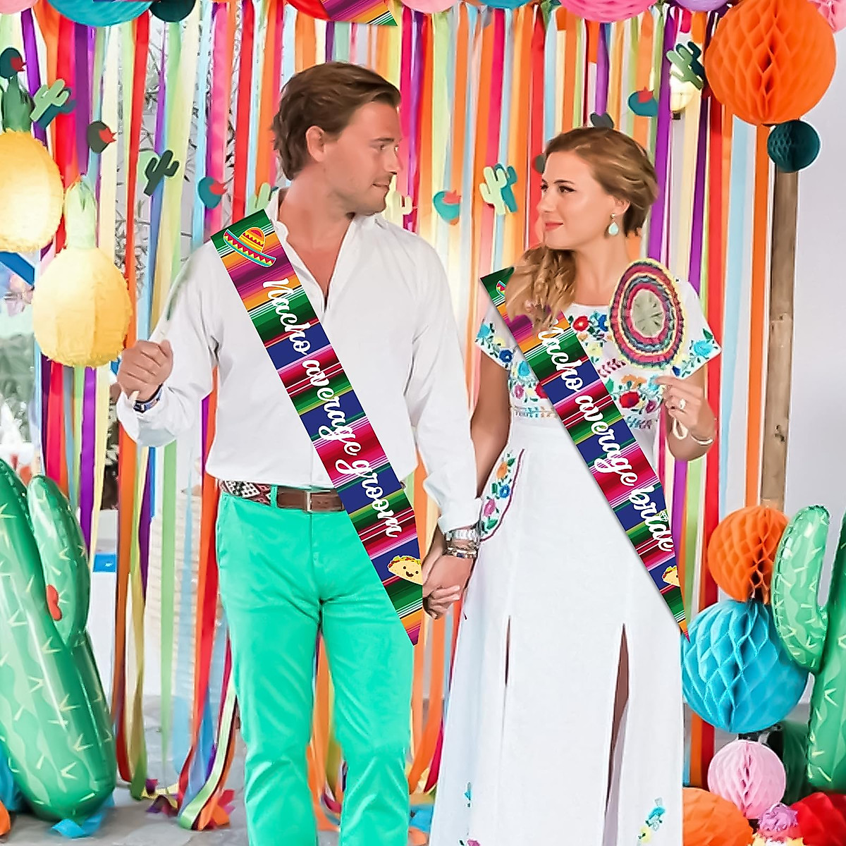 Balterever Nacho Average Bridal Shower Decorations Fiesta Themed Bride and Groom Sash Set Fiesta Bachelorette Sashes Mexican Bachelorette Party Decorations for Wedding Bride Shower Party
