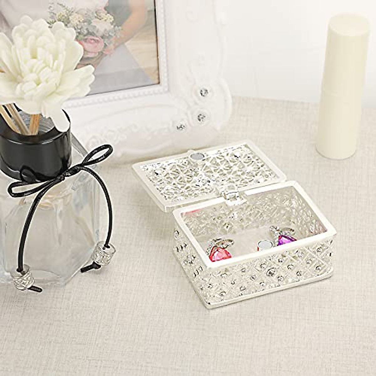 ELLDOO Crystal Jewelry Trinket Box Rectangle Small Box Earring Ring Case Necklace Organzier Storage Box Wedding Brithday Gift