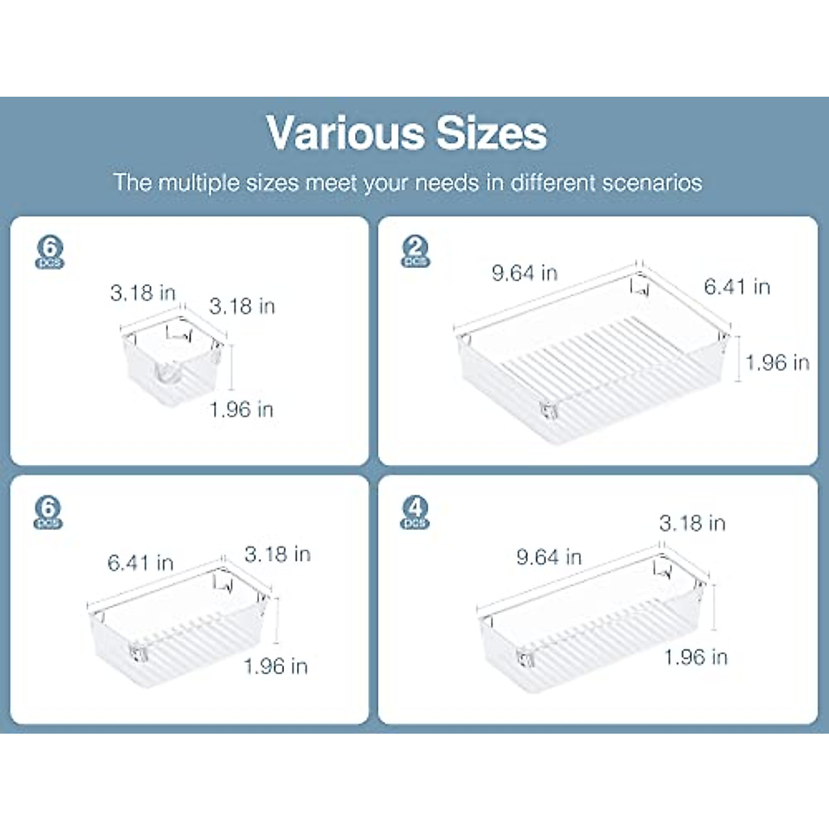 Puroma 18Pcs Drawer Organizer Set 4-size Versatile Vanity and Bathroom Drawer Organizers, Clear Plastic Desk Drawer Organizer Trays and Customize Layout Storage Bins for Makeup Kitchen Office (Clear)