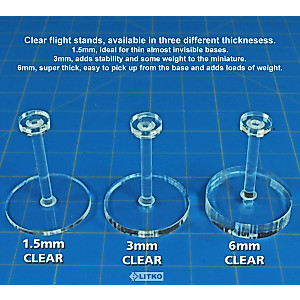 LITKO 27mm Circular Flight Stand Kit | Compatible with Star Wars: Legion | 3mm Clear with 1.25 inch Peg | 10 Pack