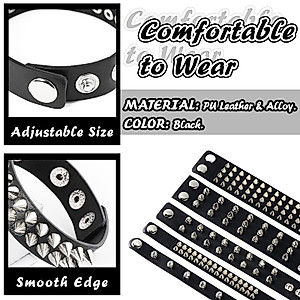 6 Pieces Punk Studded Bracelet Goth Bracelet Leather Rivets Spike Bracelet Cuff Adjustable Metal Wristband Gothic Accessories for Men Women Halloween