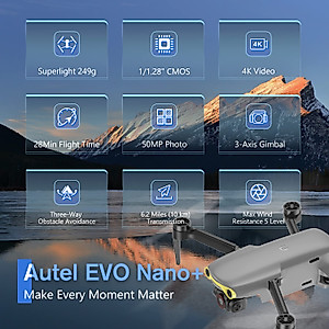 Autel Robotics EVO Nano+ Premium Bundle, 249g Mini Drone with 4K RYYB Camera, No Geo-Fencing, PDAF + CDAF Focus, 3-Axis Gimbal, 3-Way Obstacle Avoidance, Nano Plus Fly More Combo, Gray