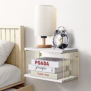 Filano Floating Nightstand 2 Tier Modern Geometric White Nightstand Wall Mounted Nightstand Bedside Shelf Floating Shelves for Bedroom Living Room White
