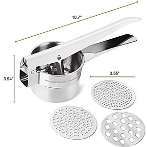 Potato Ricer Stainless Steel Potato Masher, Food Ricer, Fruit and Vegetables Press with 3 Removable and Interchangeable Discs, Manual Masher Ricer Kitchen Tool