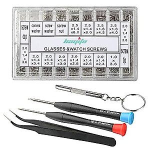 bayite Eyeglass Repair Kit Sunglass Glasses Repair Kit with Screws Assorted Tweezers Screwdriver Nuts Stainless Steel Screws Tool for Watch 1000Pcs