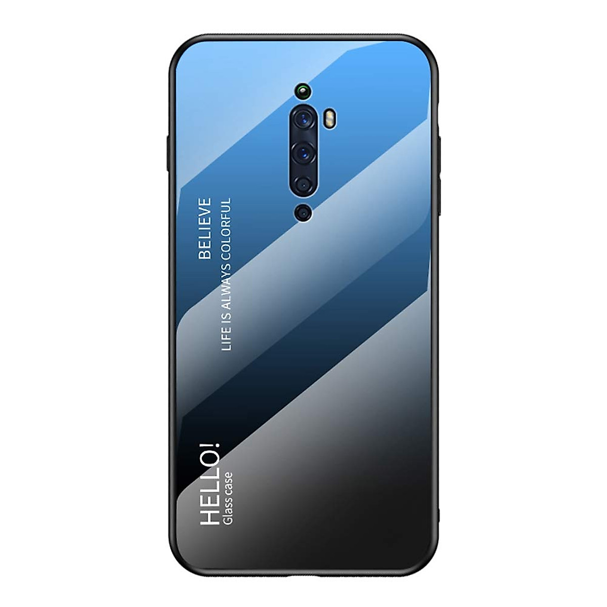 LUSHENG Case for Oppo Reno 2 Z/F, Gradient Color Tempered Glass Back Shell Soft TPU Edge Cover Phone Case, for Oppo Reno 2 Z/F (6.5") - Blue+Black
