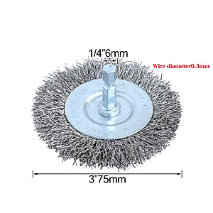 Hiqalty 10pcs 3 Inch Stainless Steel Wire Wheel Brushes Kit for Drill with 1/4-Inch Hex Shank,Wire Wheels for Power-Operated Grinders (10)